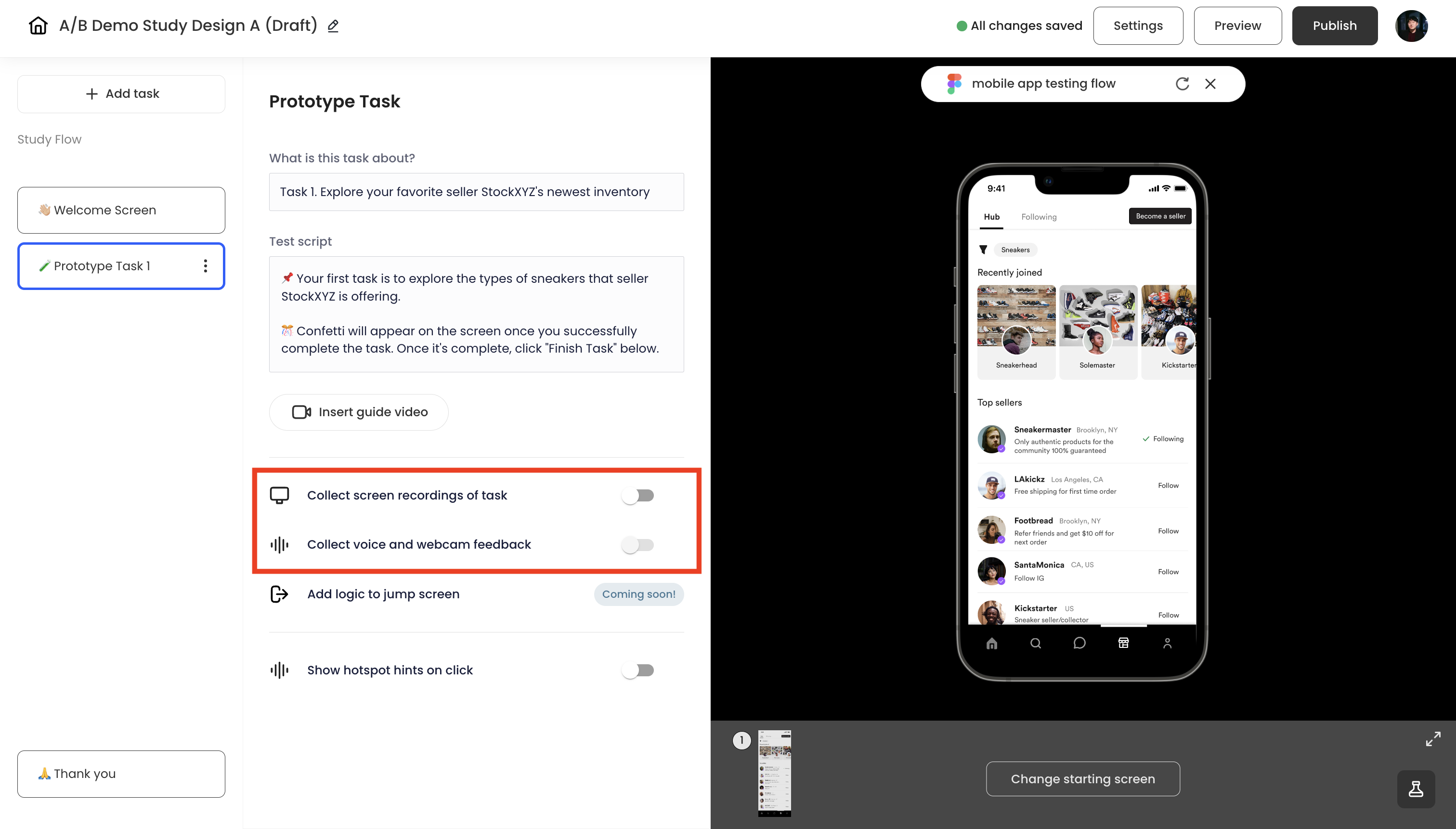 How do I collect screen and video response in an unmoderated study? – Hubble