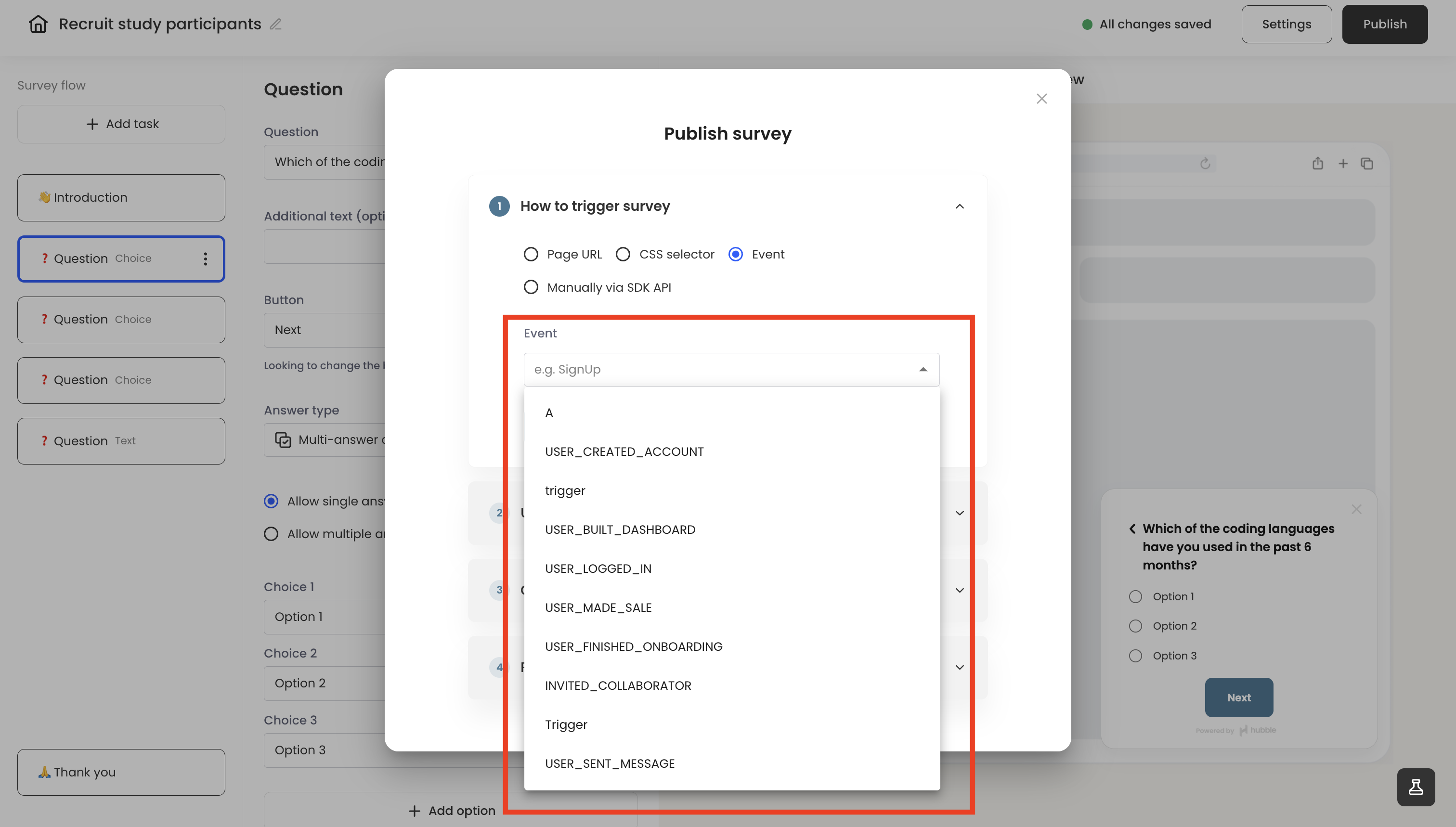 Using event triggers to connect surveys – Hubble